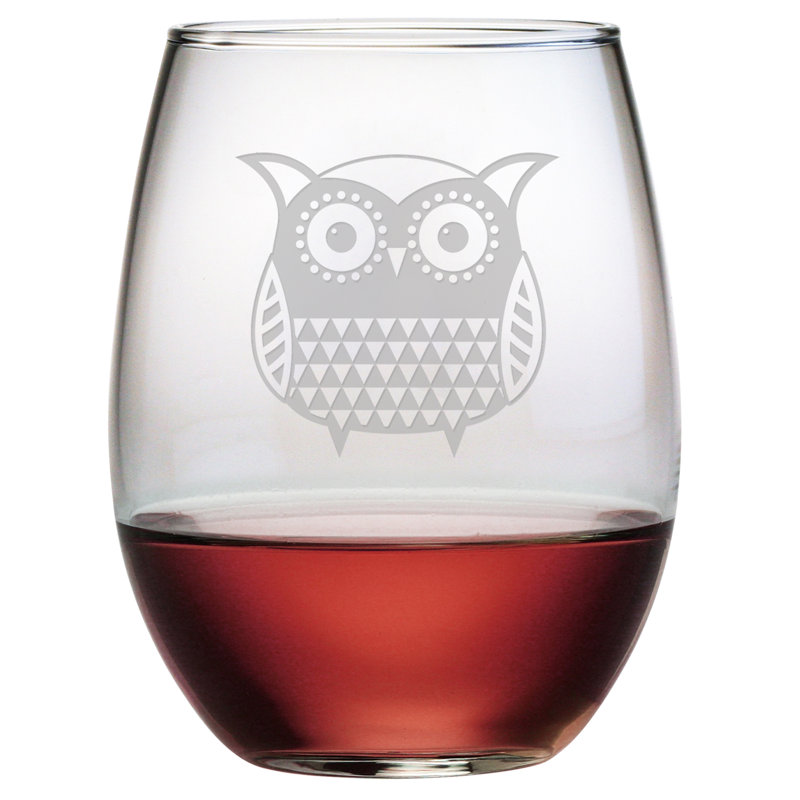 Susquehanna Glass Folk Art Owl Stemless Wine Glass And Reviews Wayfair